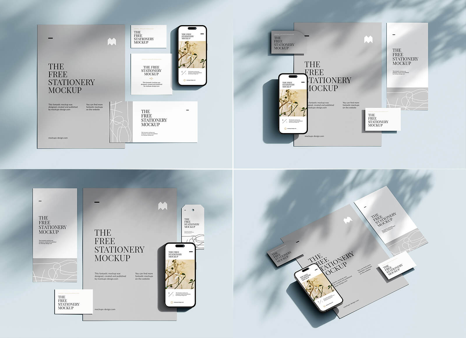 5 Free Shadow Stationery With iPhone Mockup PSD Files - Good Mockups