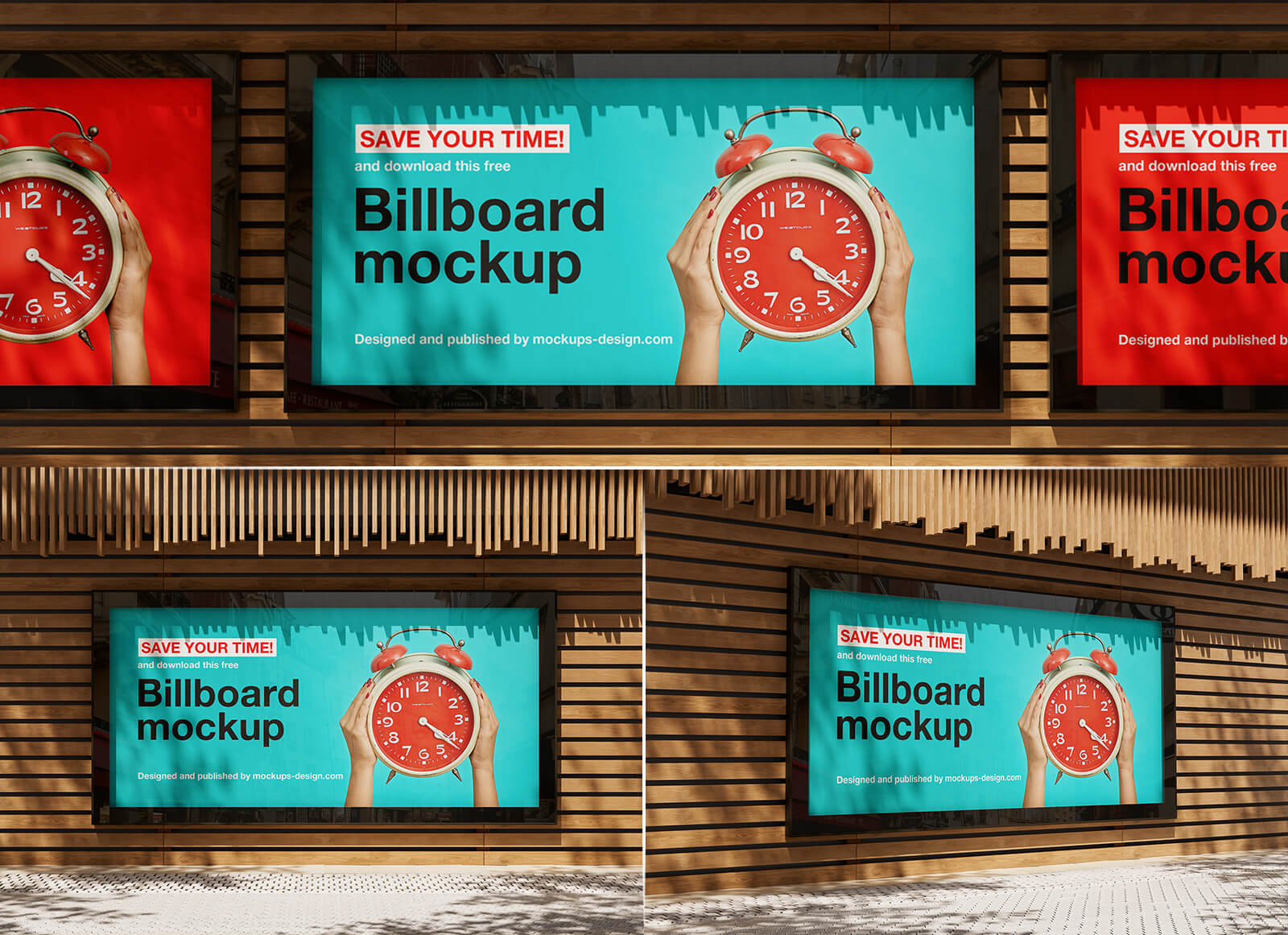 Free Wooden Wall Framed Billboard Mockup PSD Set - Good Mockups