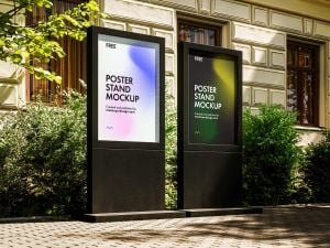 4 Free Premium Poster Display Stand Mockup PSD Files - Good Mockups