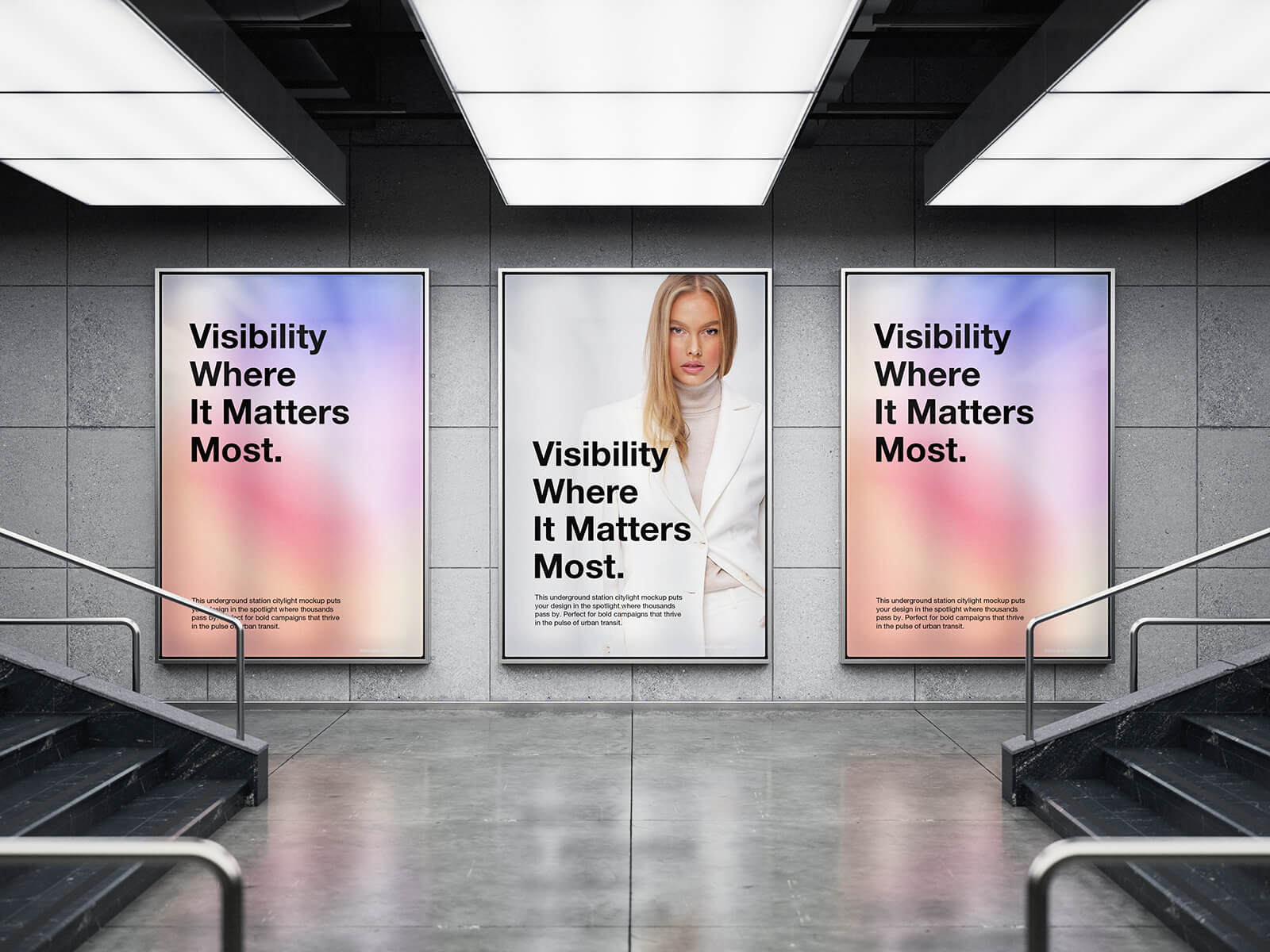 Free Large Subway Citylight Backlit Poster Mockup PSD Set - Good Mockups