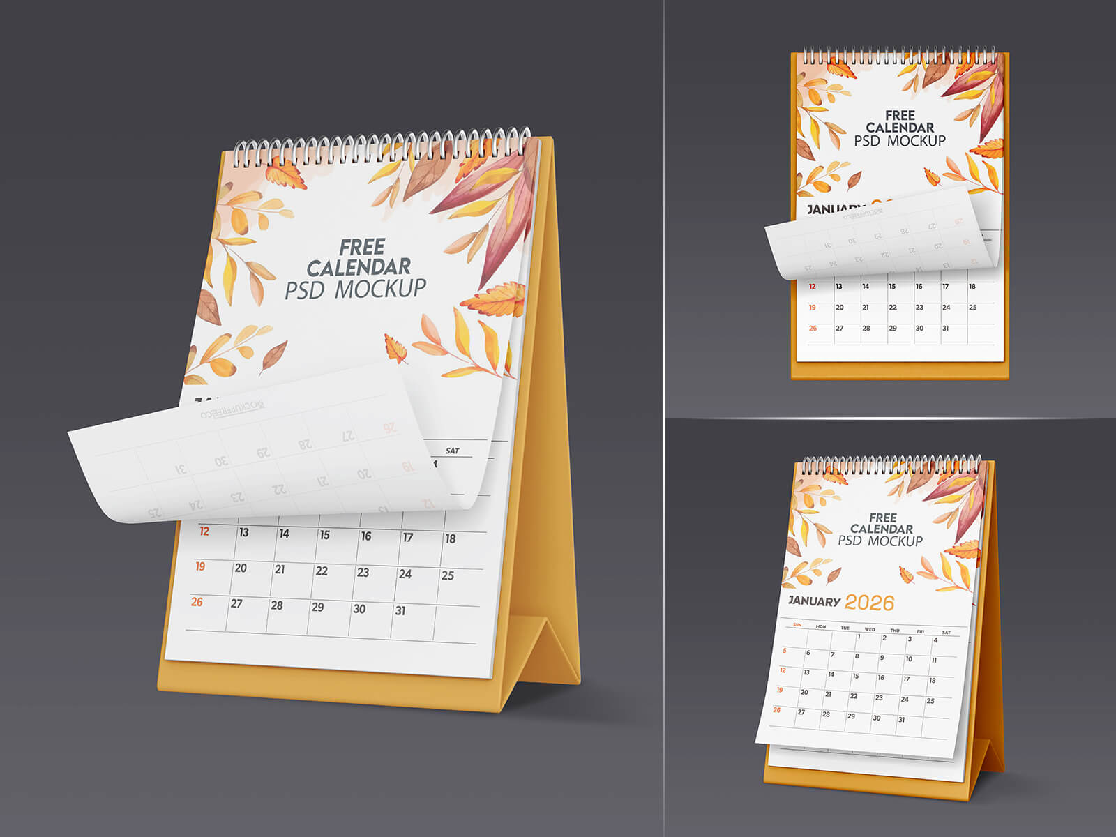 3 Free Premium Desk Calendar 2026 Mockup PSD Set - Good Mockups