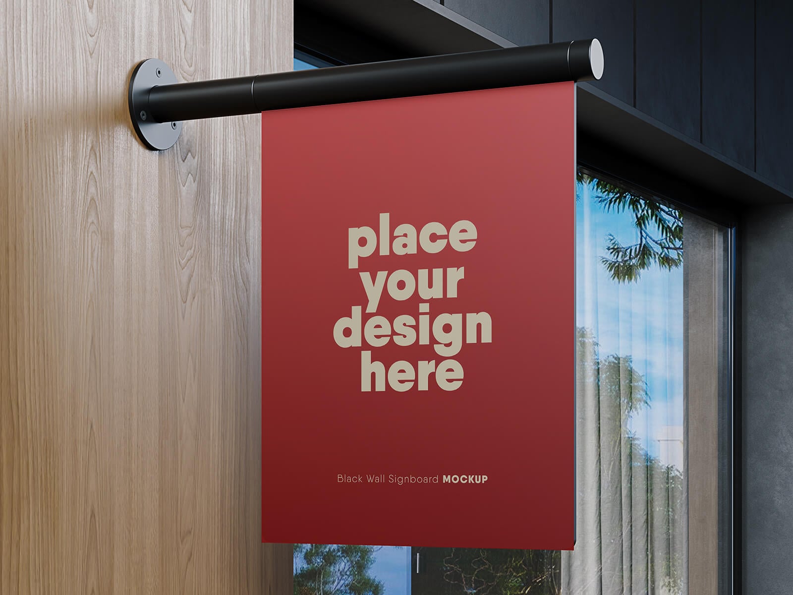 Free Creative Flag Shape Restaurant / Hotel Sign Mockup PSD - Good Mockups