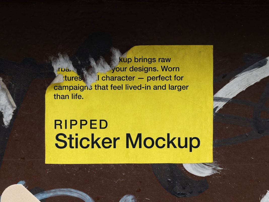 Free Ripped Sticker On Wall Mockup PSD - Good Mockups
