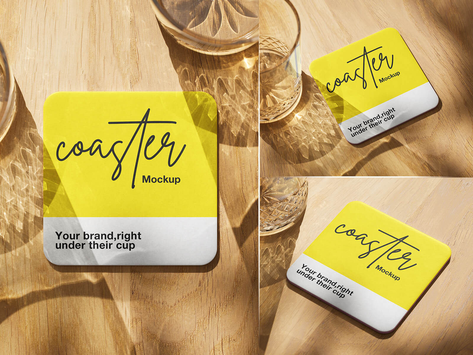 Free Rounded Corners Beverage Coaster Mockup PSD Set - Good Mockups