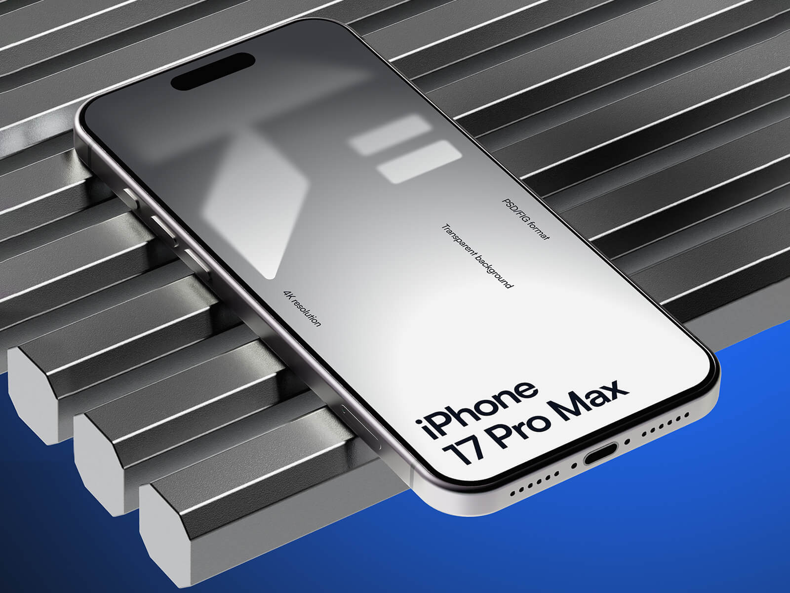 Free Metal Scene iPhone 17 Pro Max Mockup PSD + Fig Files - Good Mockups